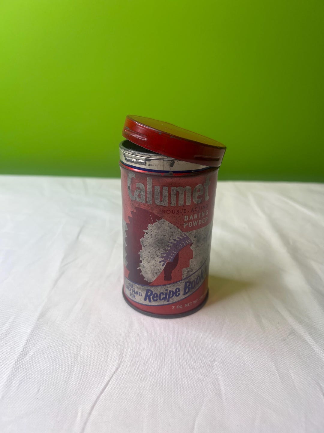 Vintage Calumet Baking Powder Tin~ Red ~ Indian ~ 7 Oz. Can Tin # 5208 ...