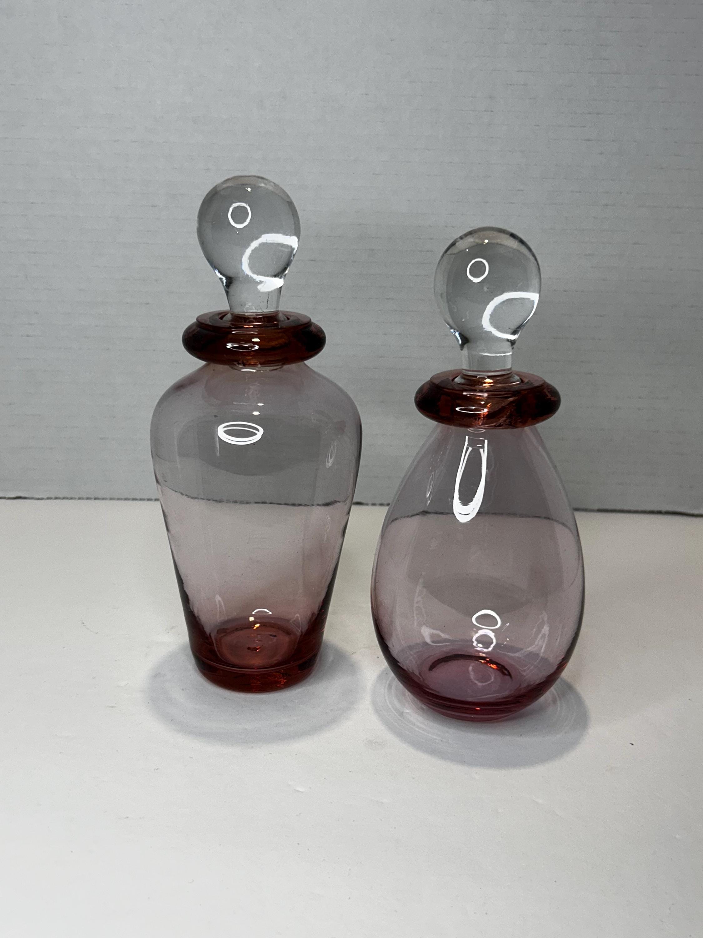 Vintage Set of 2 Varying Size and Shape Decanters Purple/pink Base With ...