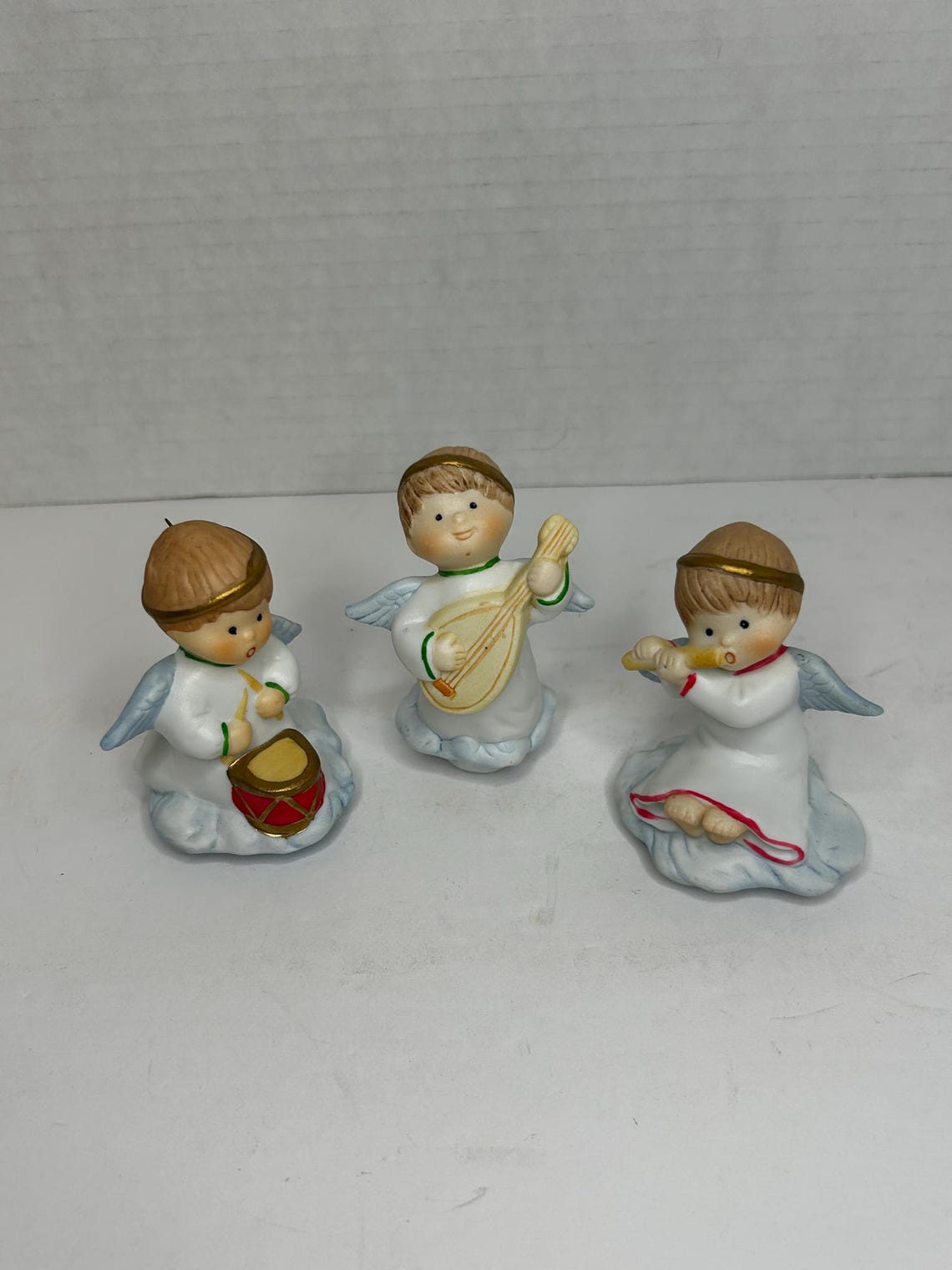 Vintage Set of 3 Musical Blue Angels in a Band Christmas Tree Ornaments ...