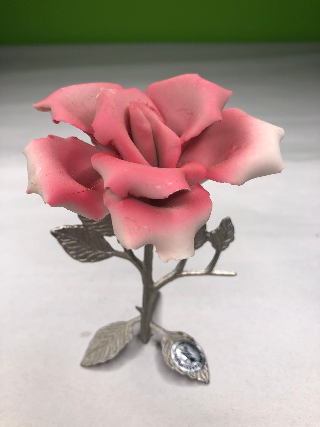 Vintage Porcelain Capodimonte Standing Pink and White Rose With ...