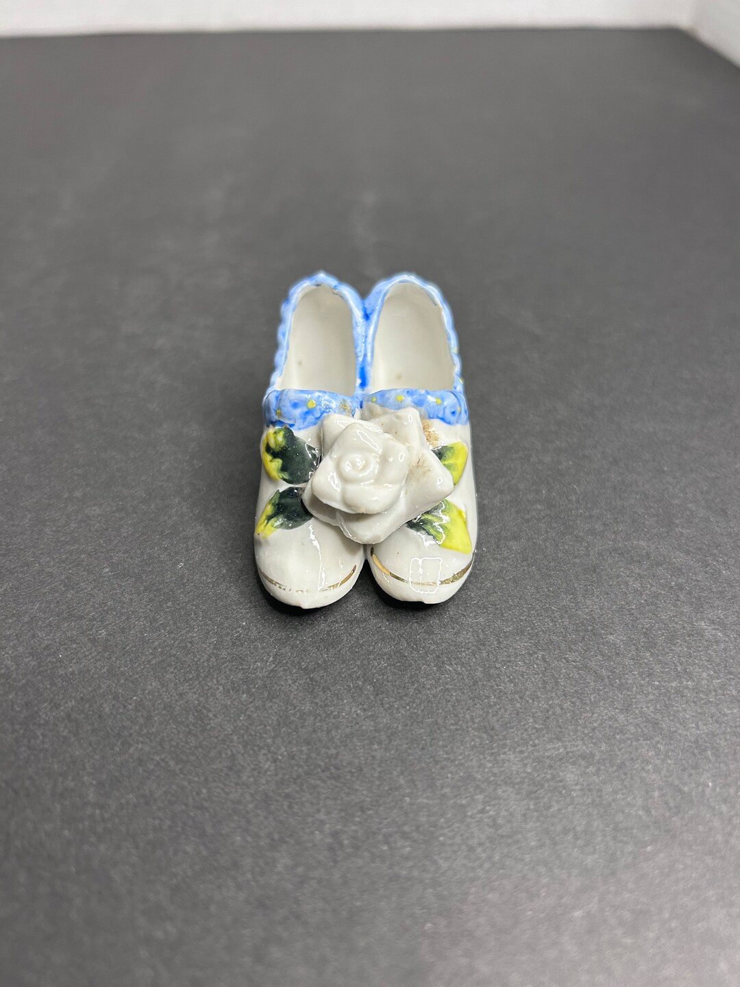 Vintage Porcelain Blue Heel Shoe Collectible With White Rose - Etsy