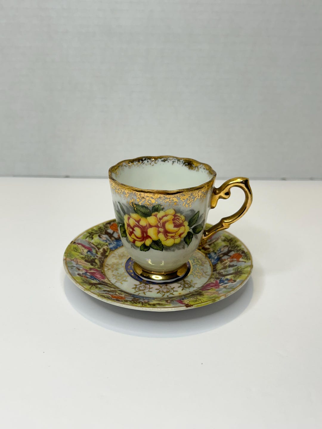 Vintage Napco Porcelain Japan Gilded Gold Yellow Flower and Victorian ...