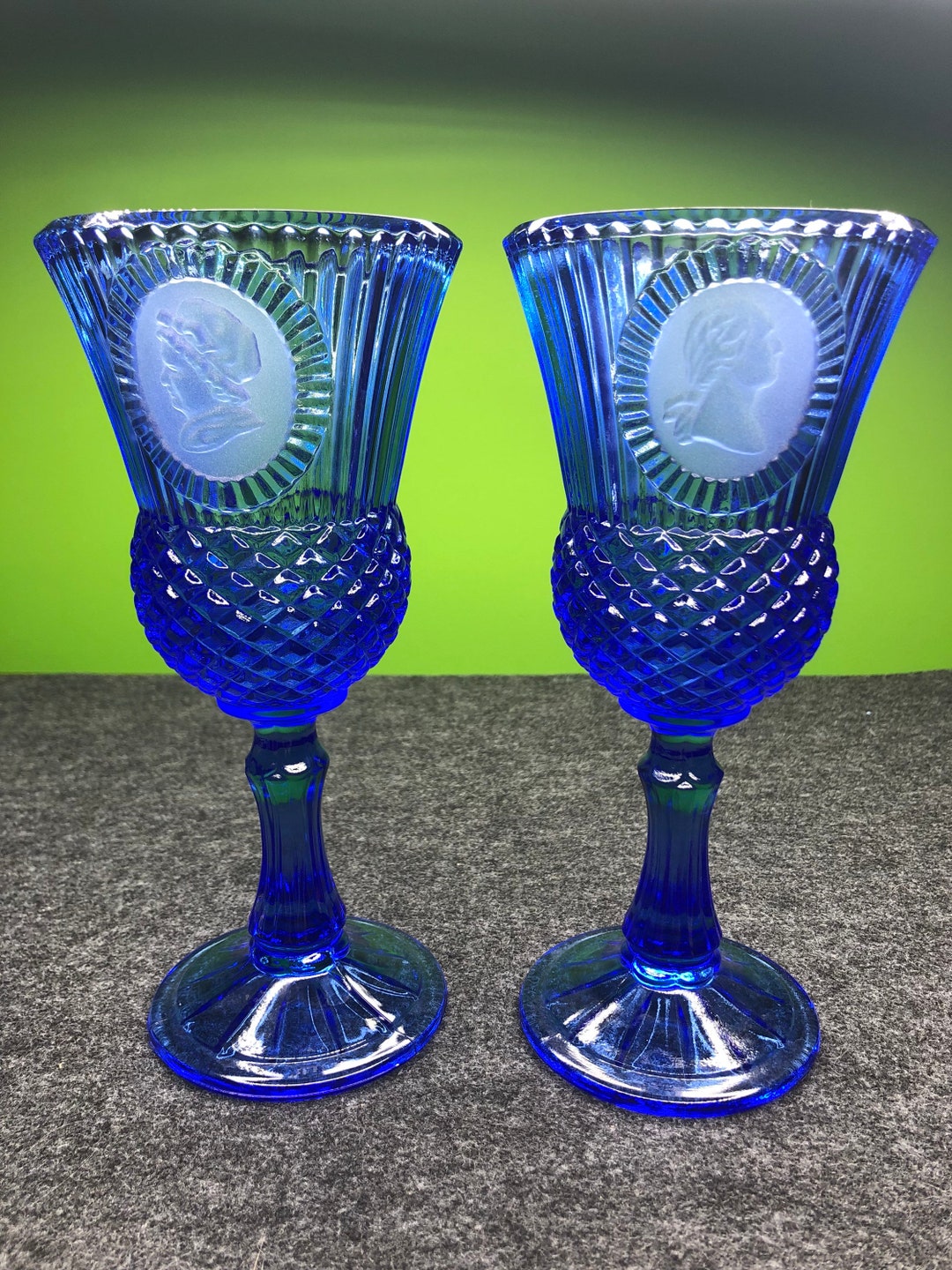 Vintage Avon Fostoria 8 in Cobalt Blue Glass Goblet With Martha and ...