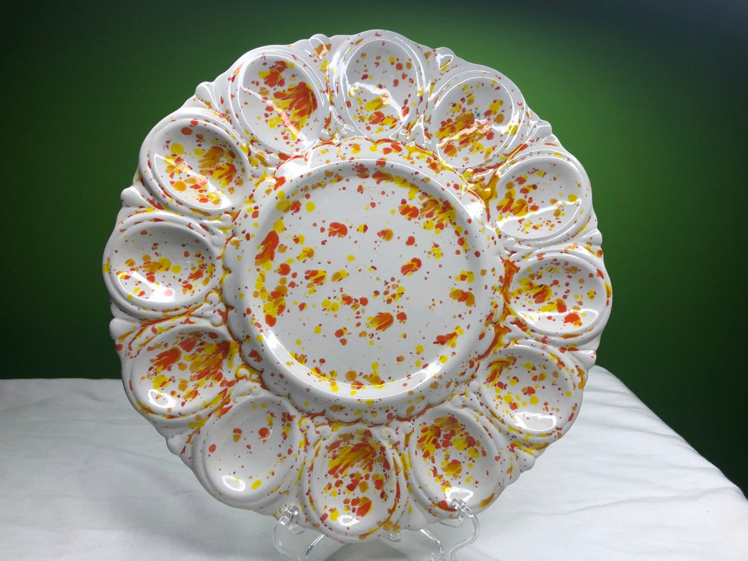 Vintage Splatter Ware Ceramic Egg Dish Sponge Glaze Gorgeous and ...