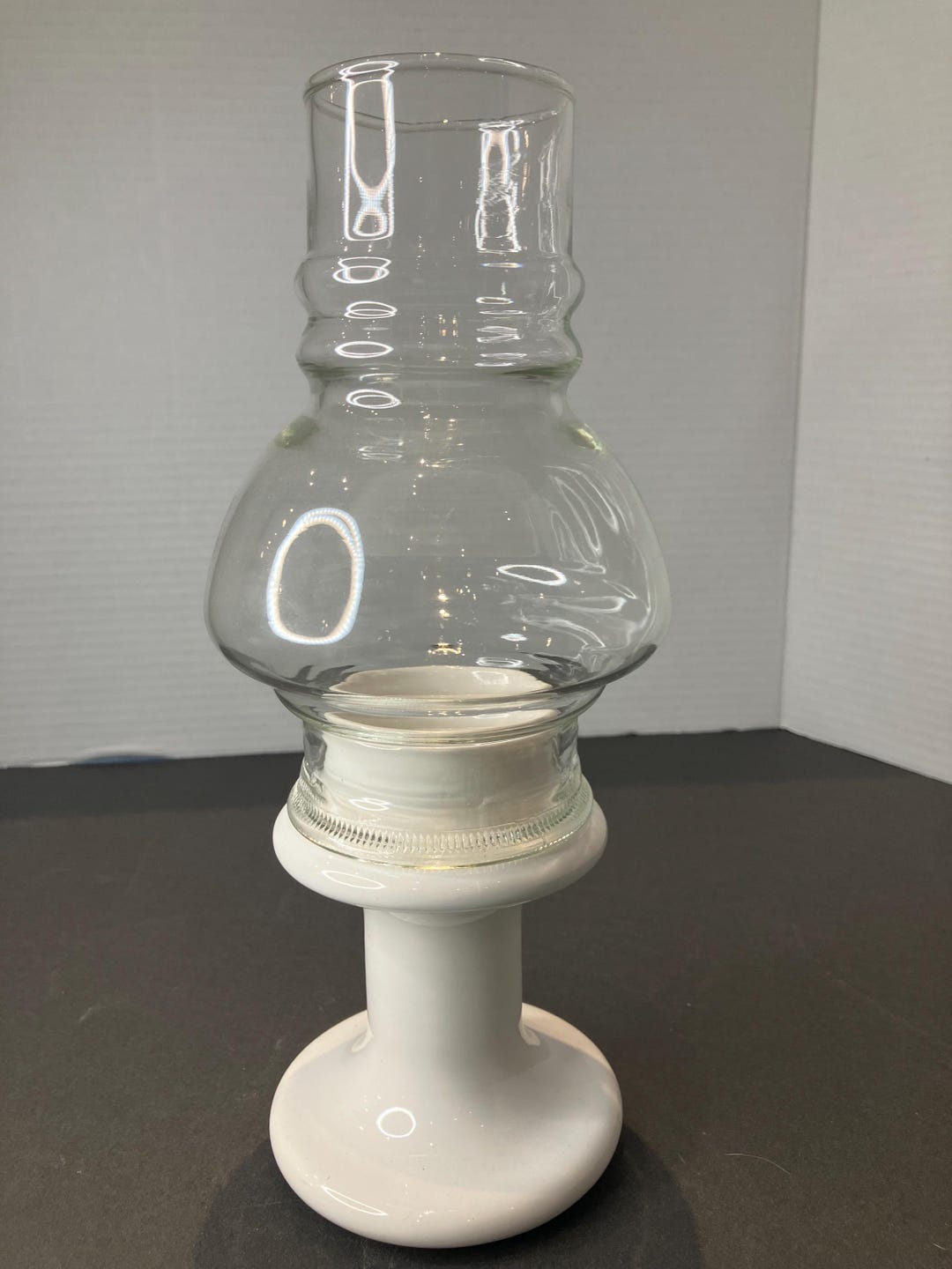 Vintage Hurricane Glass Chimney With Ceramic Candle Holder - Etsy