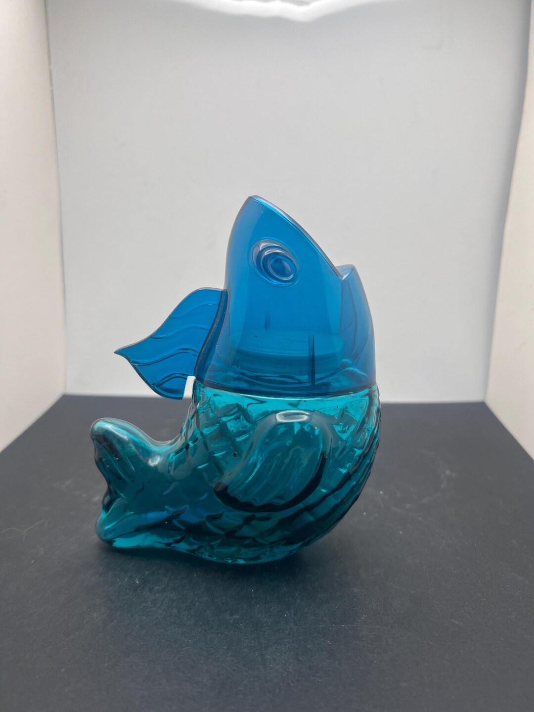 Vintage Avon 1970s Blue Glass Fish Shaped Bath Oil Bottle With Plastic ...