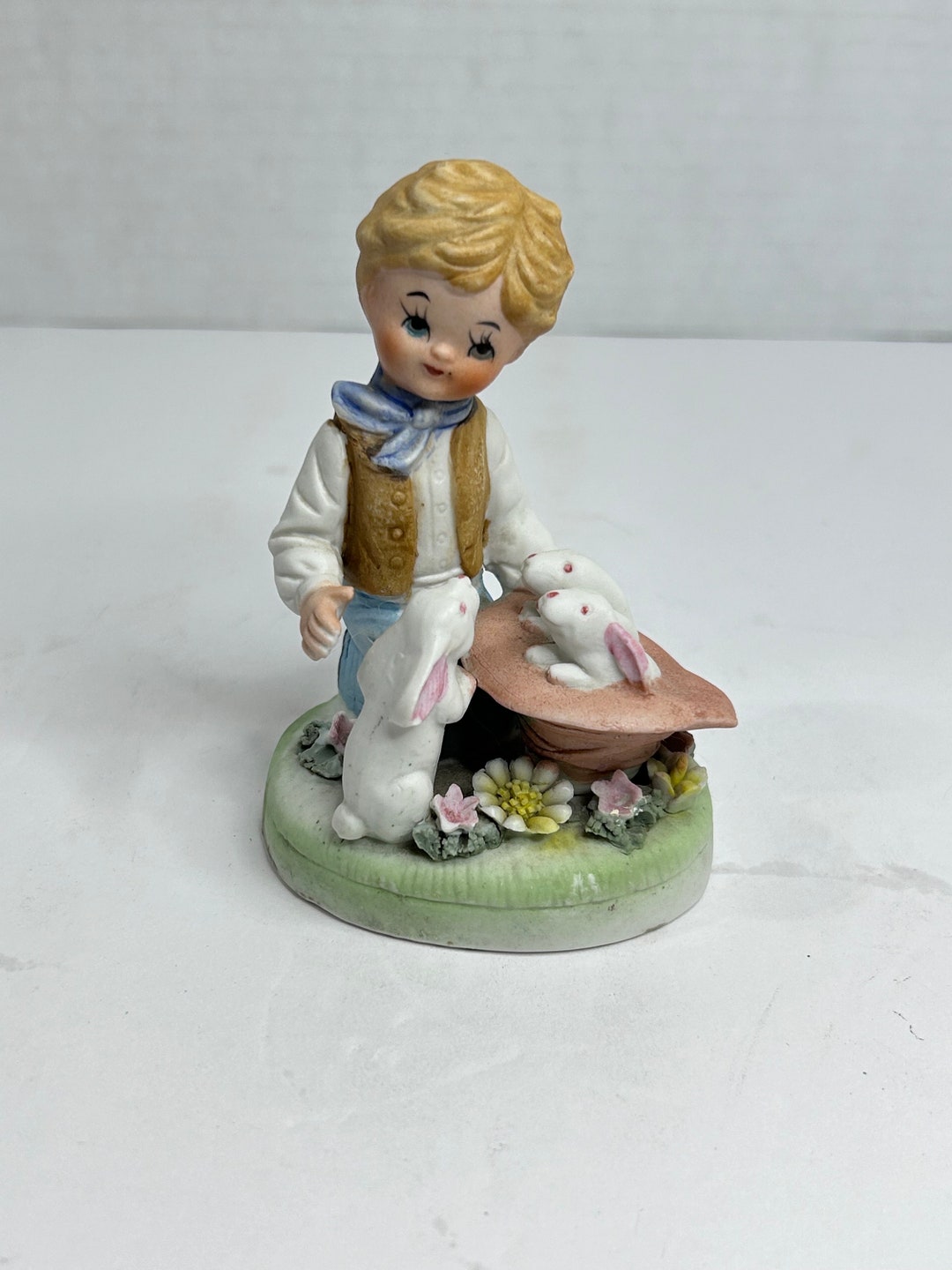 Vintage Napcoware Boy With Bunny Rabbits in Hat and Flowers Porcelain ...
