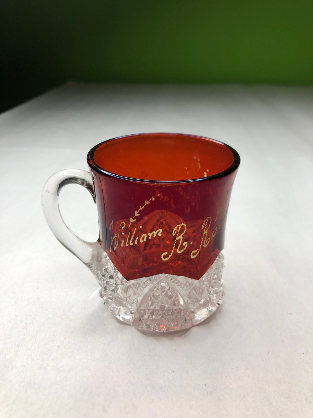 Antique Ruby Red Flash 1902 Souvenir Cup With Beautiful Cut Glass ...