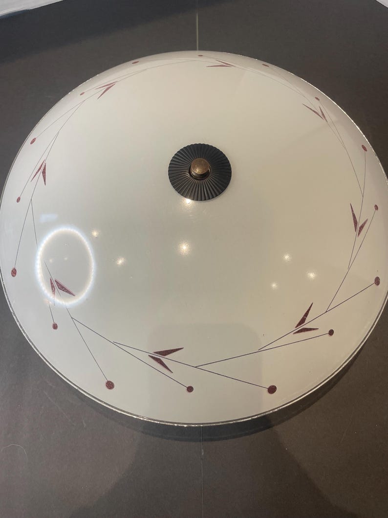 Vintage Round Glass Ceiling Light / Shade Frosted Arrow Design With Red ...