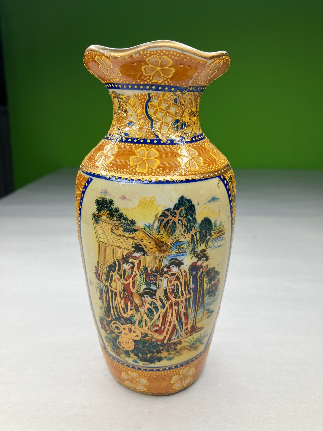 Vintage Satsuma Style Vase With Gorgeous Asian Pattern and Lovely ...
