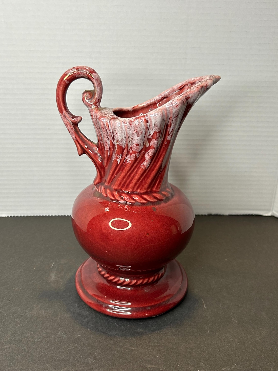 Vintage Haeger Pottery 9" Ceramic Mid Century Modern Red Drip Pitcher ...