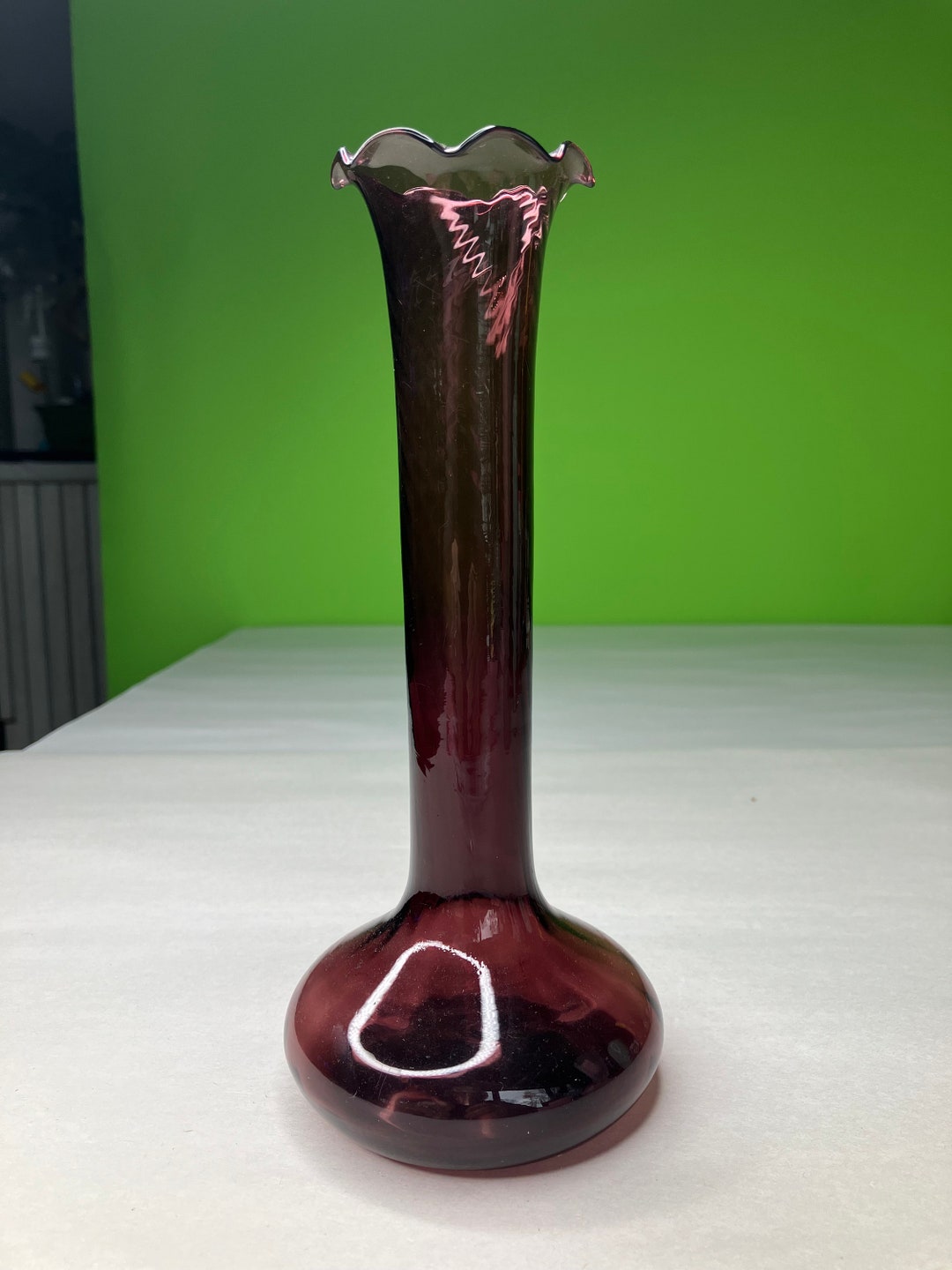 Vintage Hand Blown Plum Glass Vase With Gorgeous Ruffled Mouth and ...