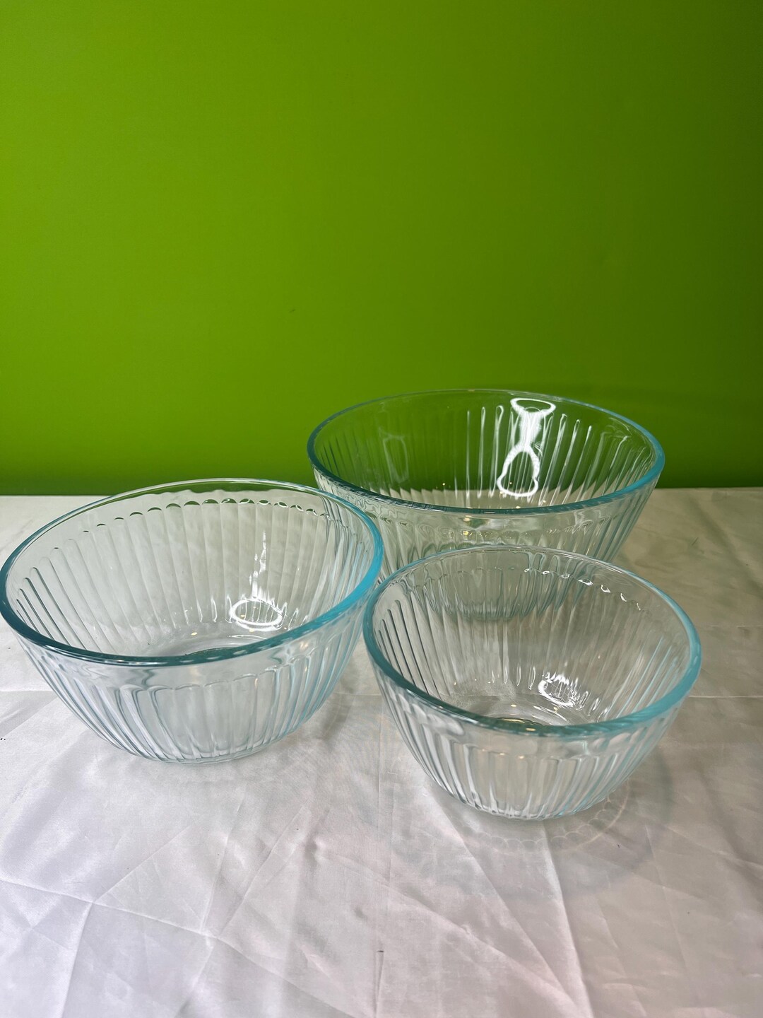 Vintage Pyrex Mixing Bowls | Set of Three Ribbed Striped Bowls ...