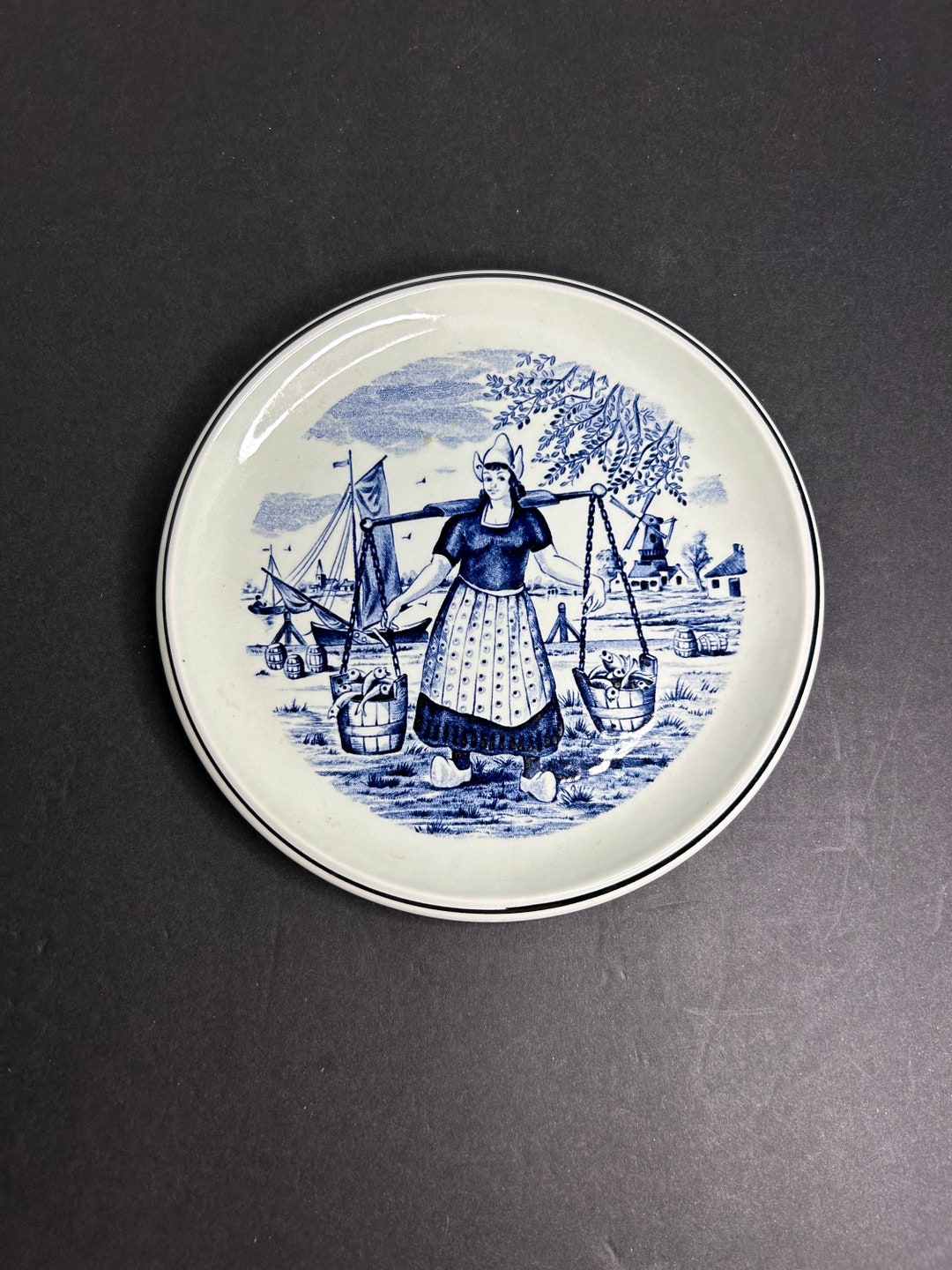 Vintage Boch Delft Blue Fisherwoman Collectible Plate - Etsy