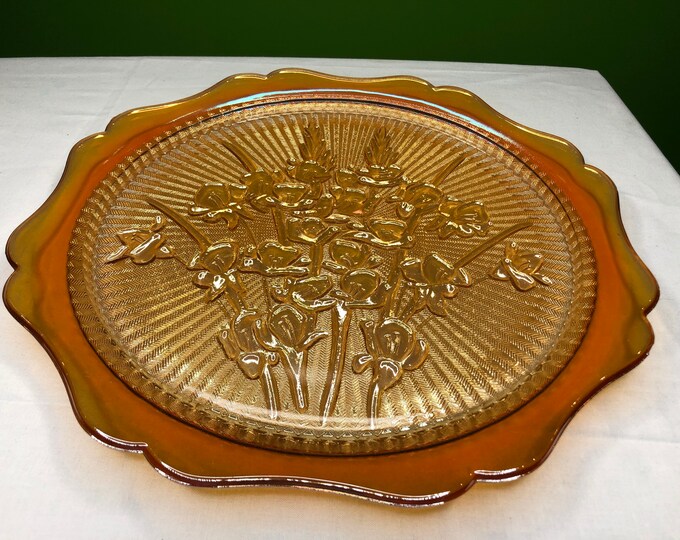 Vintage Carnival Glass Platter With Gorgeous Orange Coloring and ...