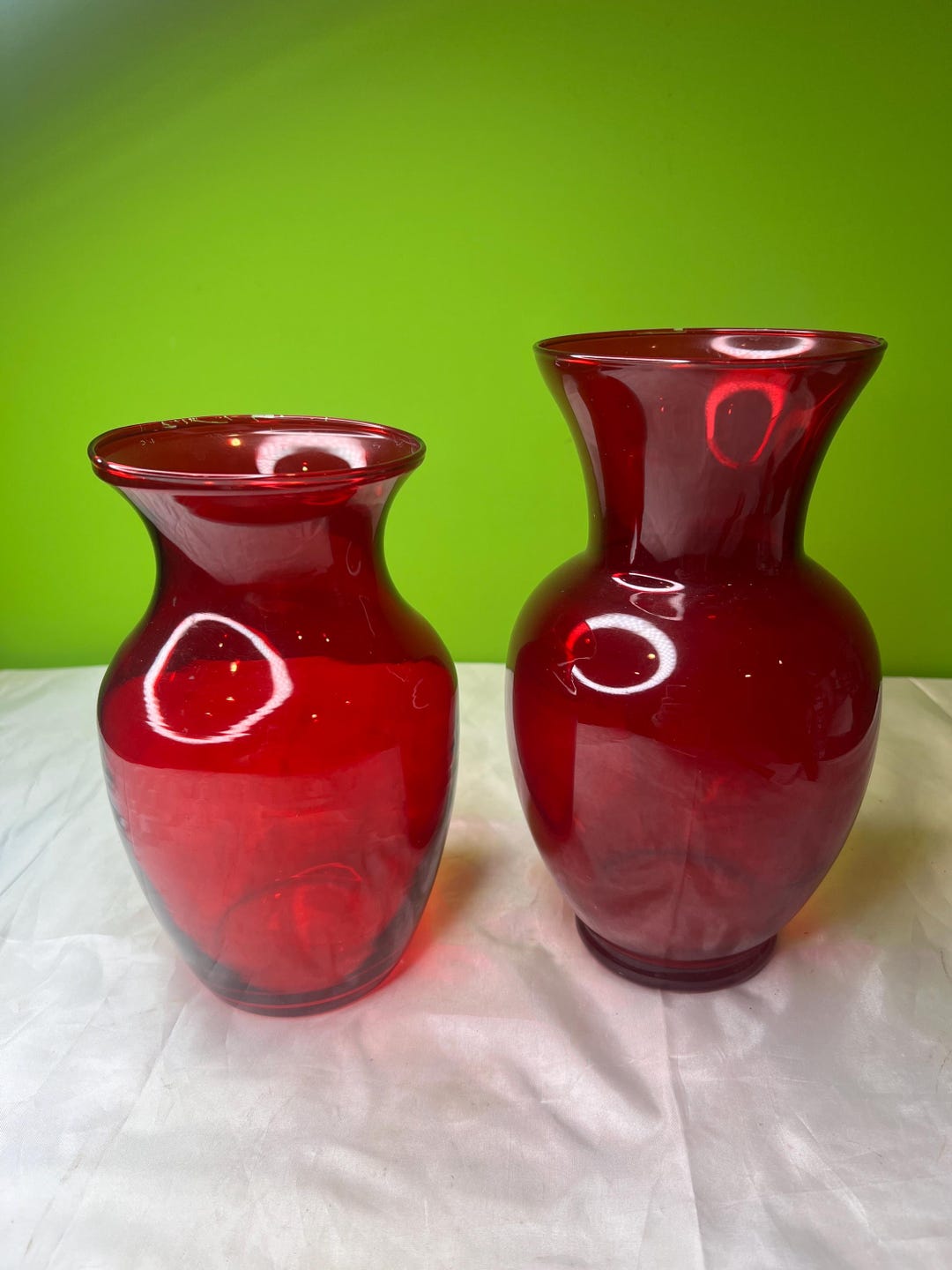 Vintage Choice of Looks to Be Indiana Glass Ruby Red Fluted Vases ~ 8 ...