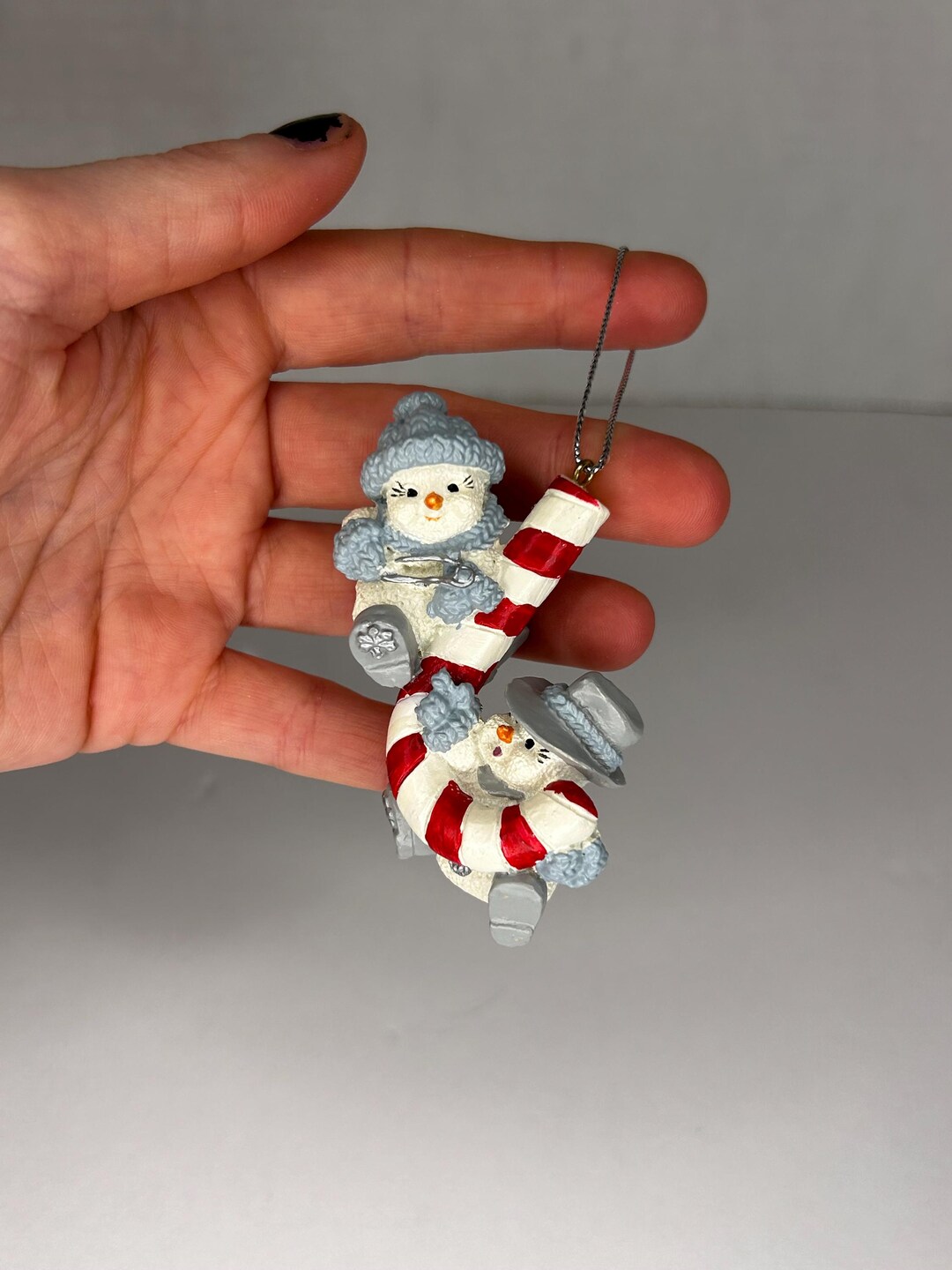 Vintage Encore Snow Buddies Two Melty Snowman on a Candy Cane Ornament ...