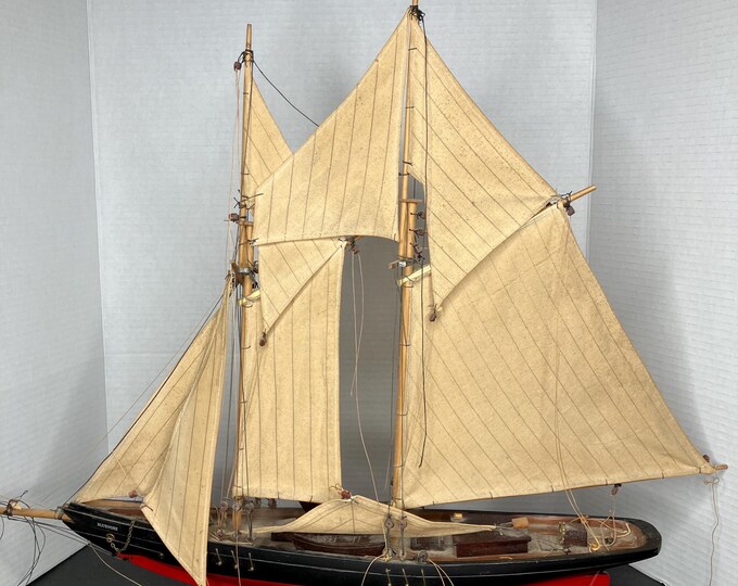 Vintage BLUENOSE Wooden Model Ship With Elaborate Sails in Need of Some ...
