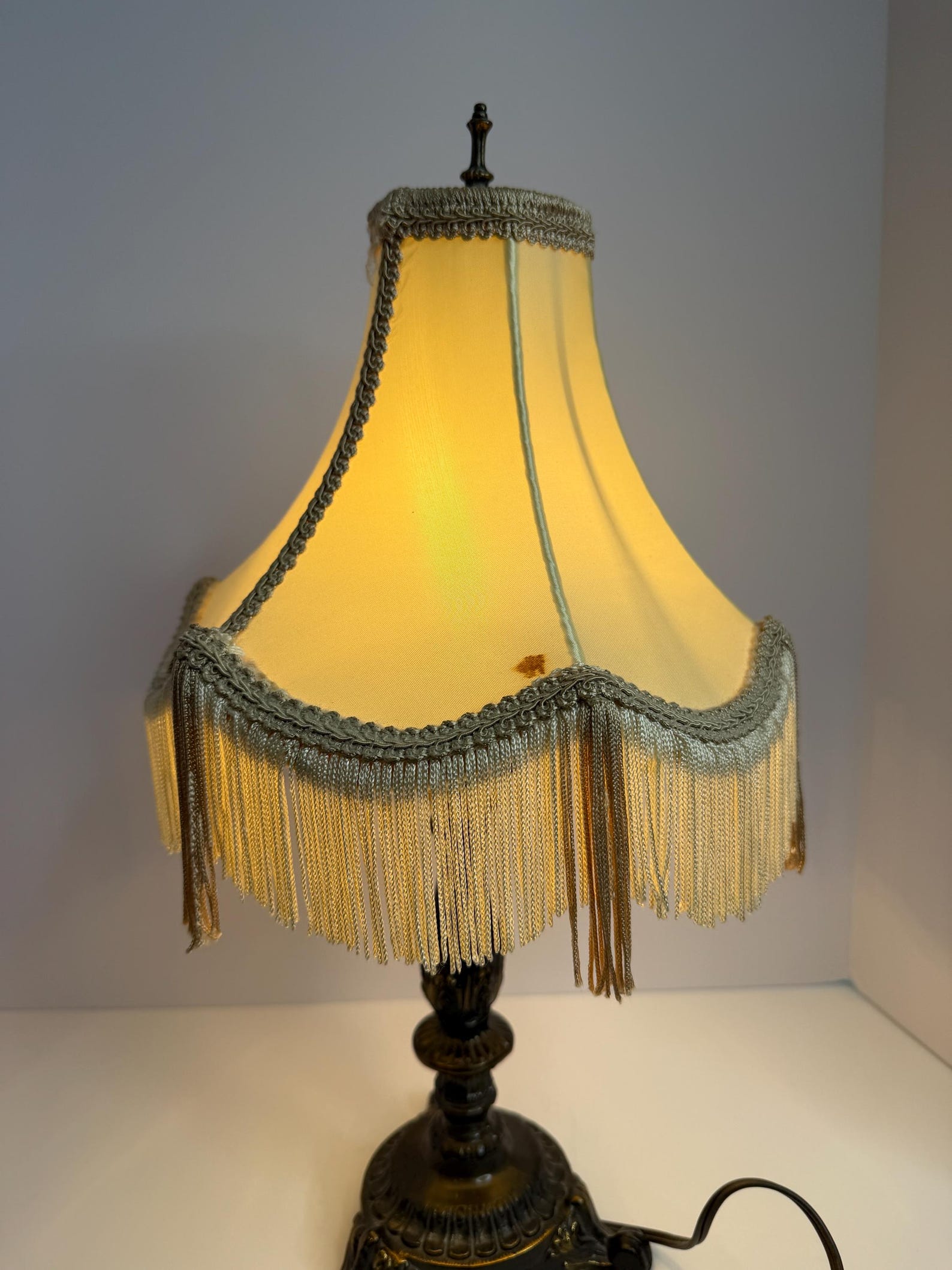Vintage Cloth and Fringe Table Lamp With Ornate Metal Base ~ Works ...