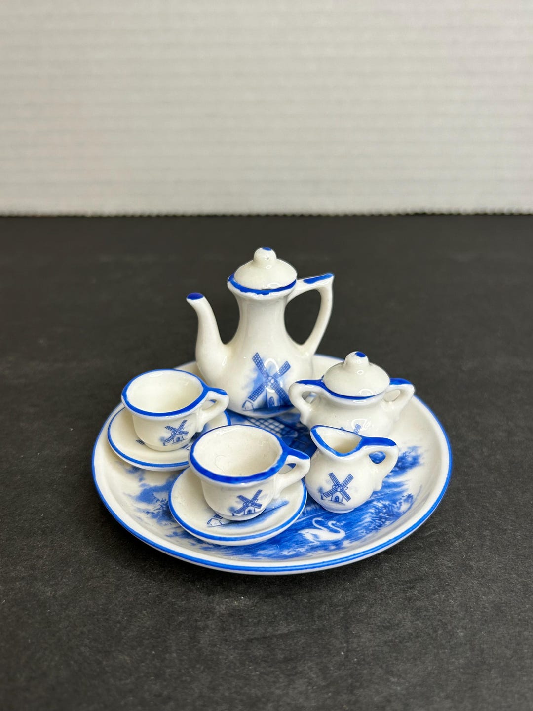 Vintage Miniature Doll House Delft Blue Porcelain Windmill Tea Set - Etsy