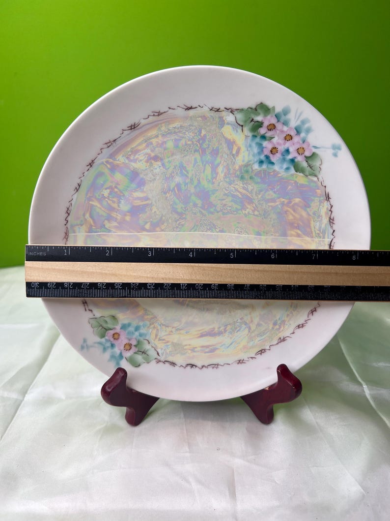 Vintage Pink Iridescent Lusterware Plate With Hand Painted Floral ...