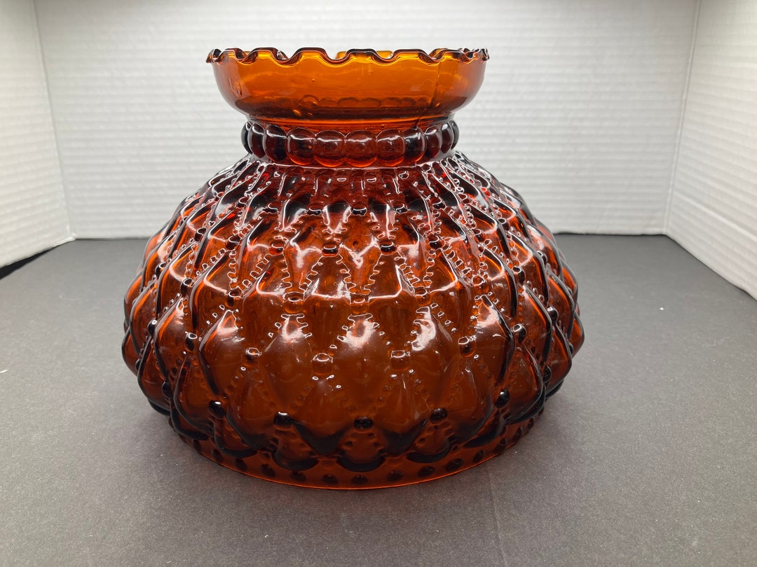 Vintage Diamond Quilted Amber Glass Lamp Shade Globe for 6 3/4 Fitter ... Vintage Diamond Quilted Amber Glass Lamp Shade Globe for 6 3/4 Fitter ...
