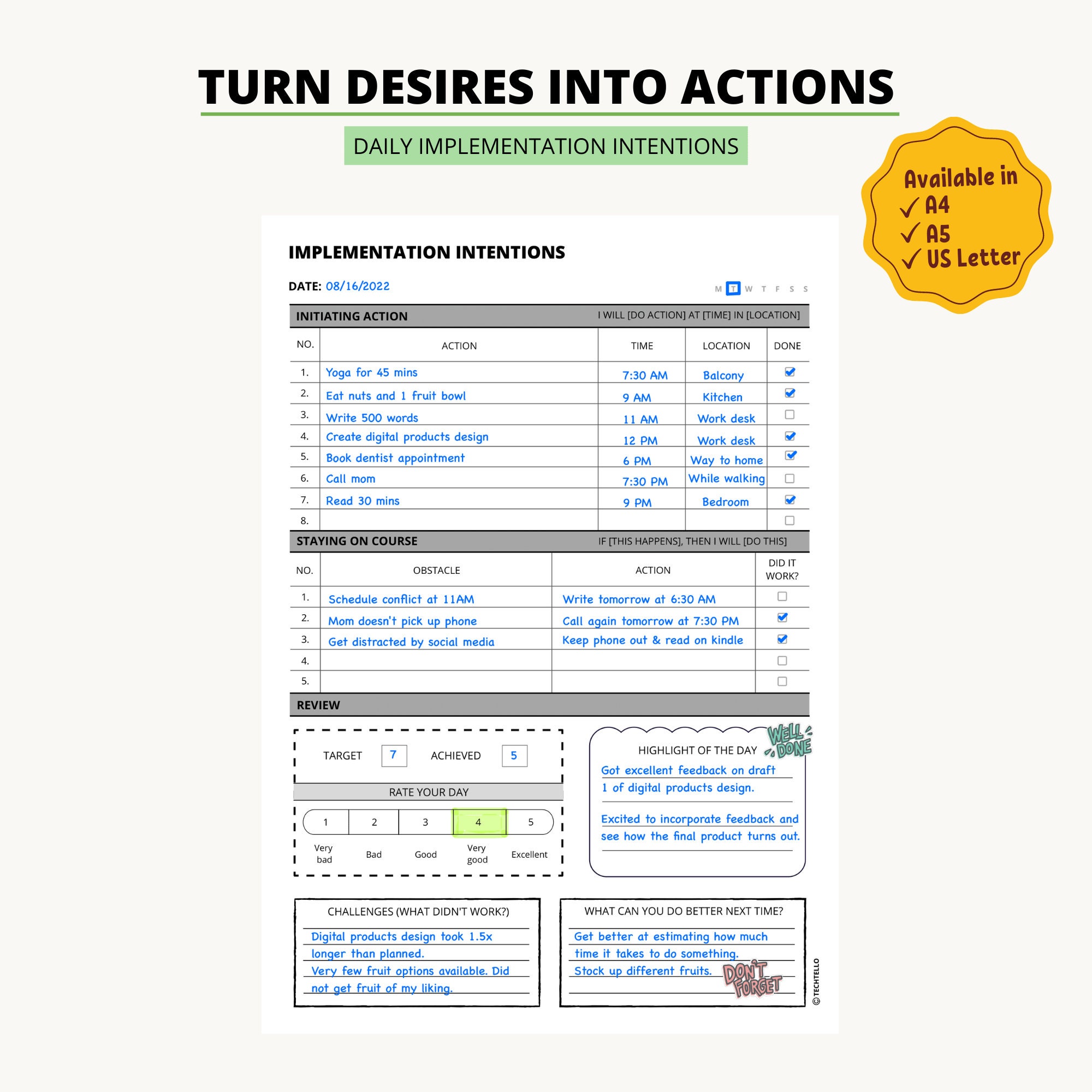 Implementation Intentions Goal Planner Planning Template - Etsy