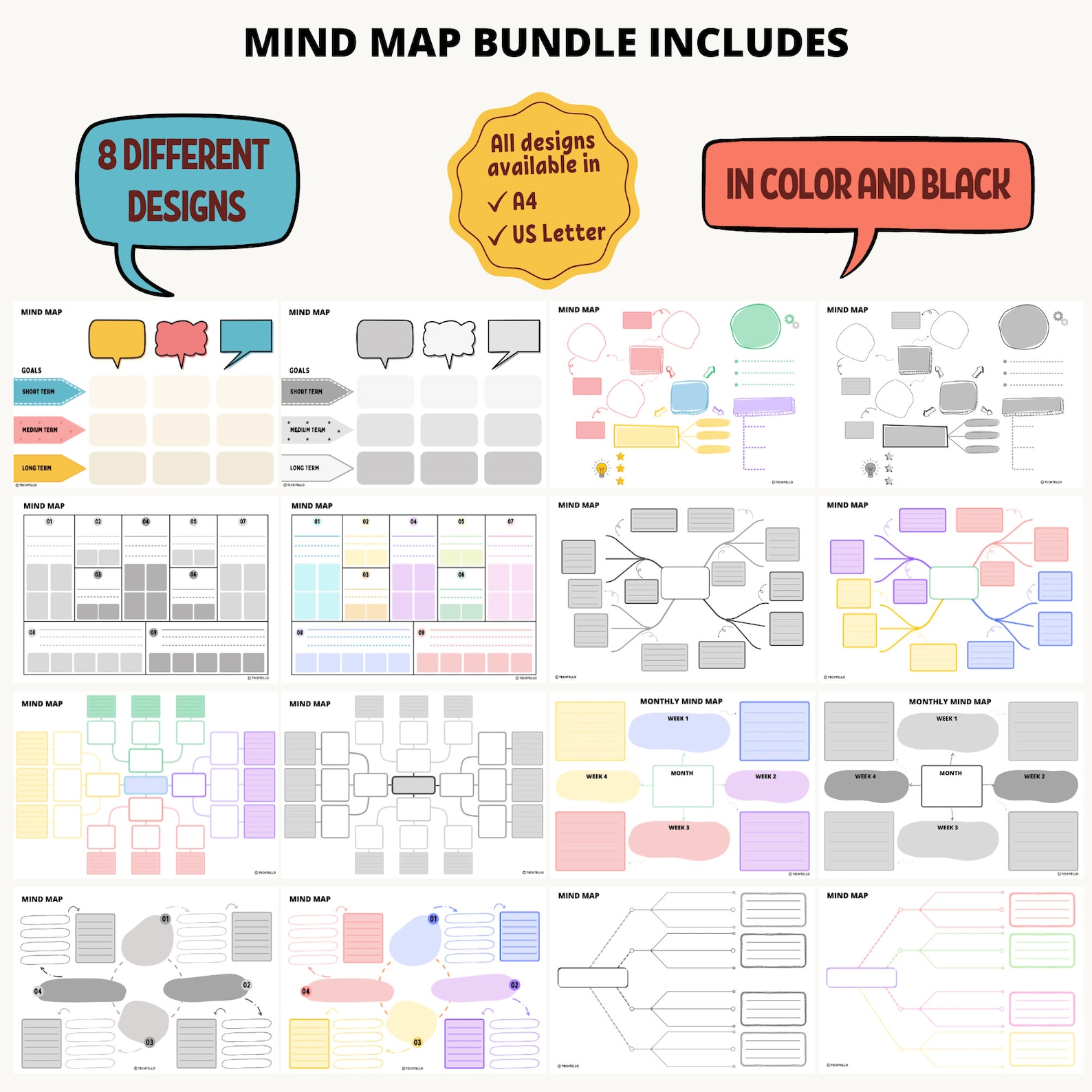 Mind Map Template, Mind Map Printable, Idea Board, Study Guide Template, Brain Dump, Brainstorm ...