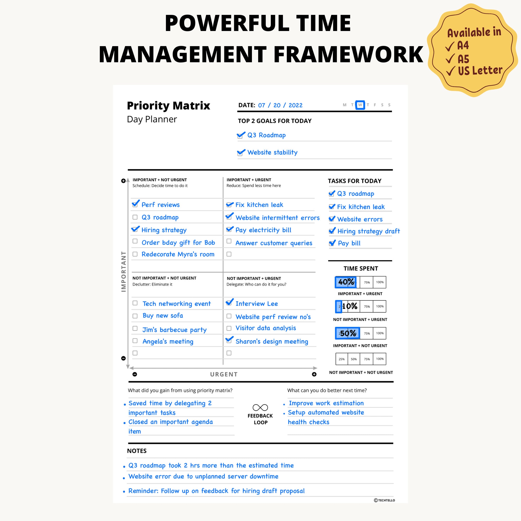 Eisenhower Matrix, Task Planner, Decision Matrix, Productivity Planner ...