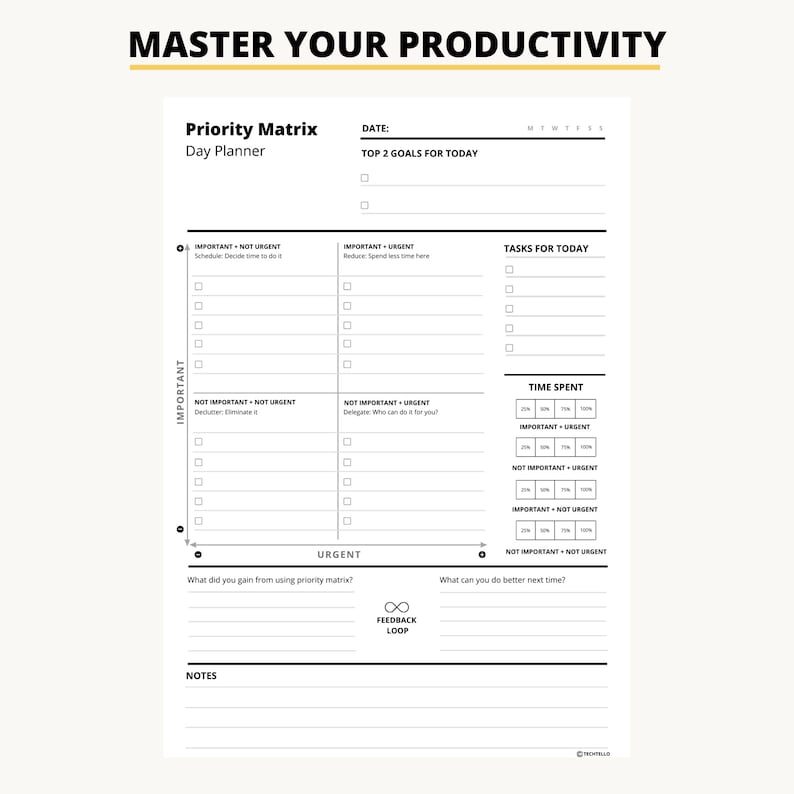 Eisenhower Matrix, Task Planner, Decision Matrix, Productivity Planner ...