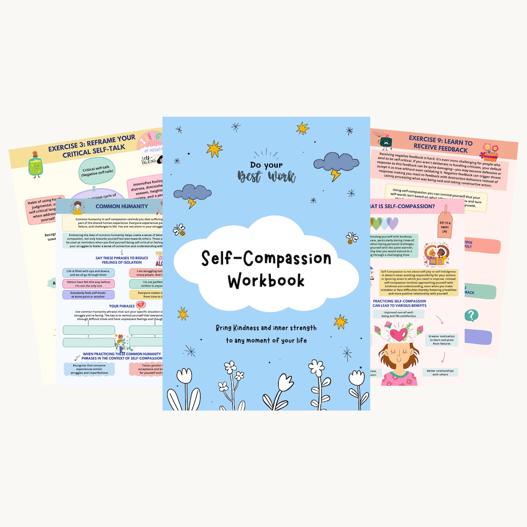 Self-compassion Worksheet, Self-care Workbook, Therapy Journal, Mental ...