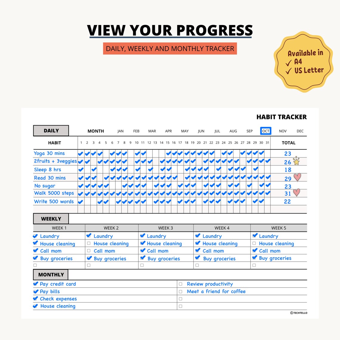 Habit Tracker, Habit Tracker Printable, Daily Weekly Monthly Habit ...