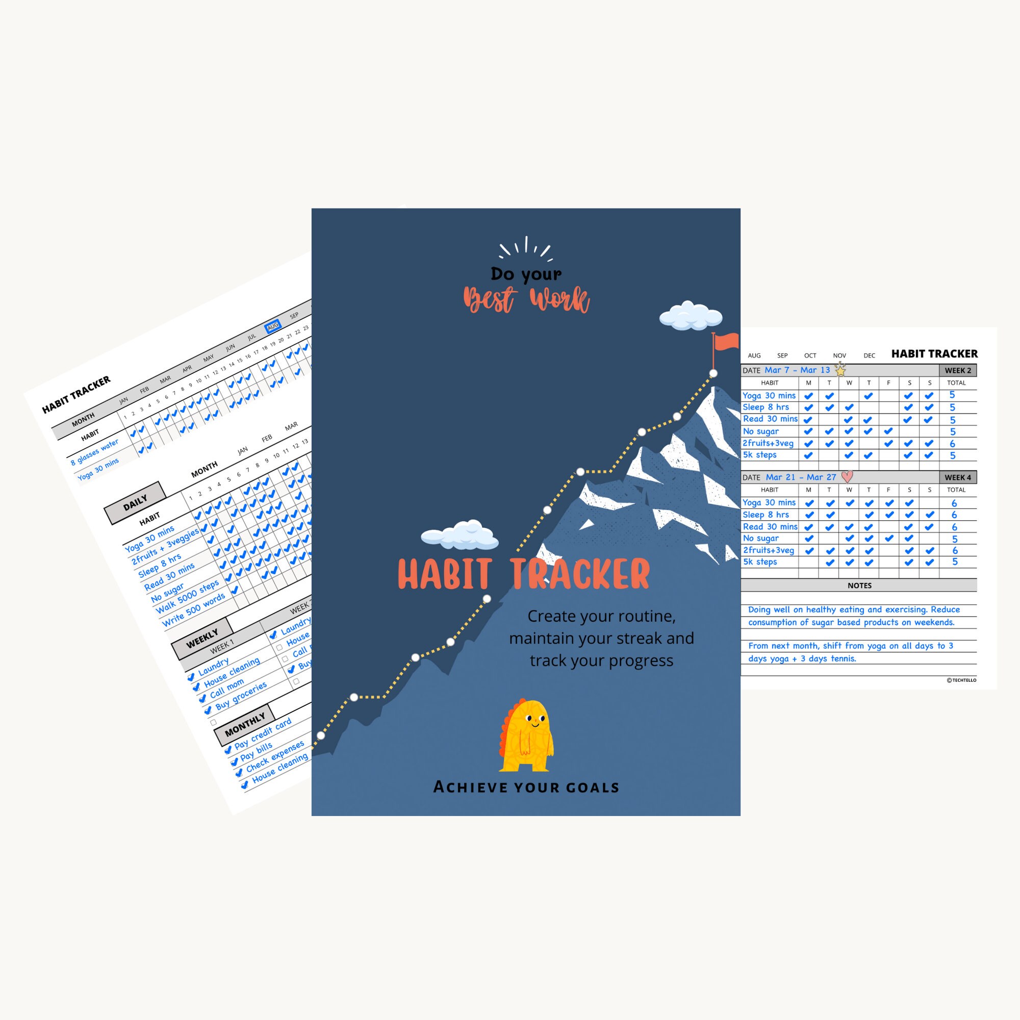 Habit Tracker, Habit Tracker Printable, Daily Weekly Monthly Habit ...