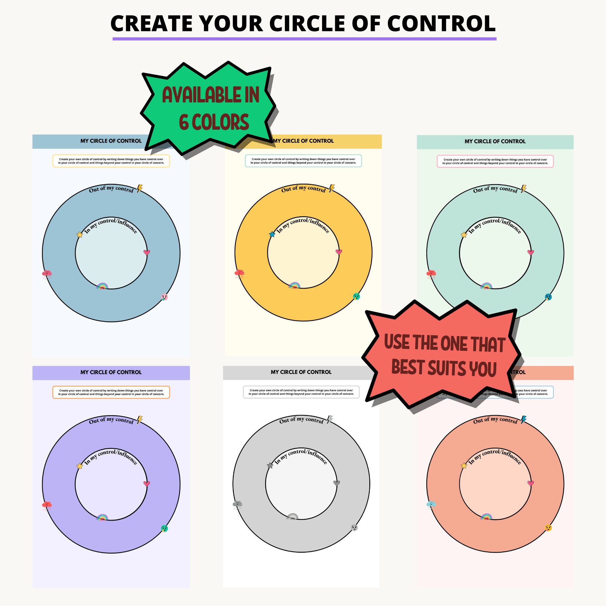 Circle of Control Worksheet, Coping Skills, Self Regulation, Anxiety ...