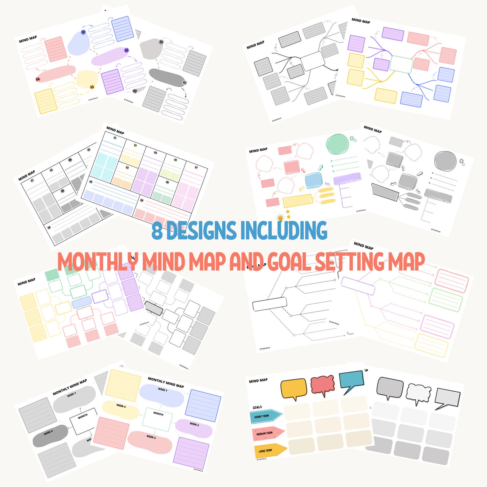 Mind Map Template, Mind Map Printable, Idea Board, Study Guide Template ...