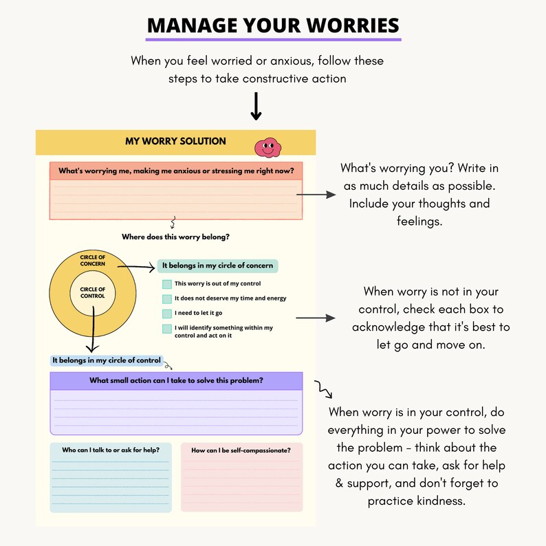 Circle of Control Worksheet, Coping Skills, Self Regulation, Anxiety ...