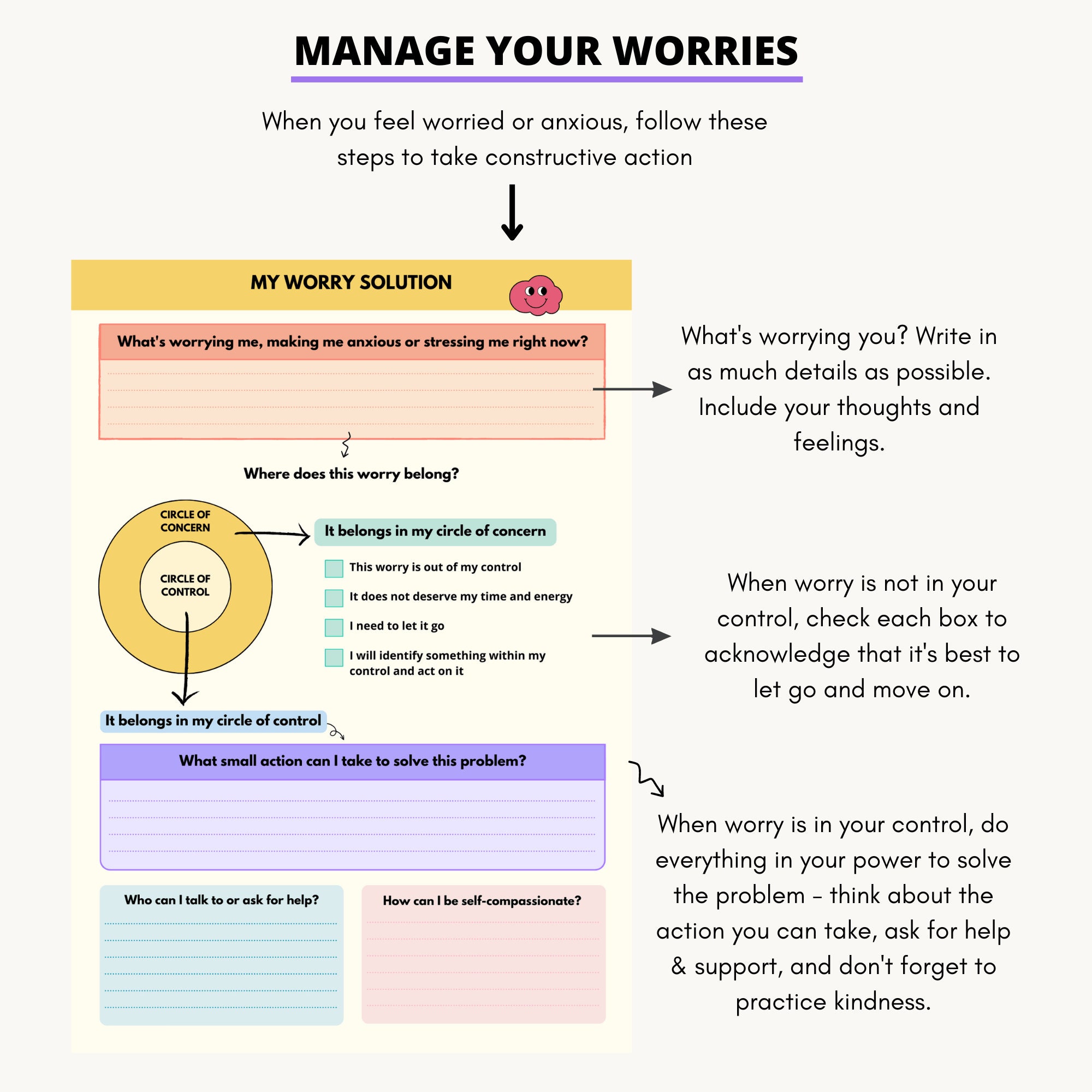 Circle of Control Worksheet, Coping Skills, Self Regulation, Anxiety ...