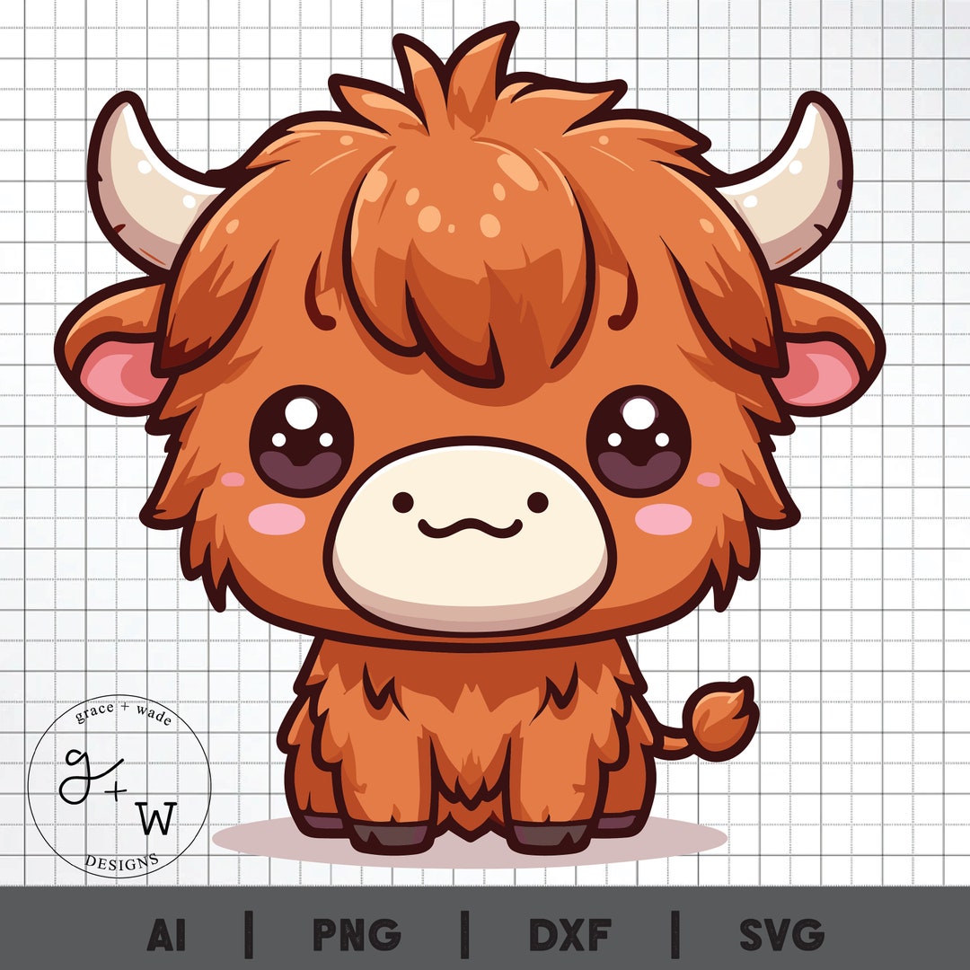 Cute Kawaii Highland Cow Sitting | Highland Cow | Fuzzy Cow | Baby Cow ...