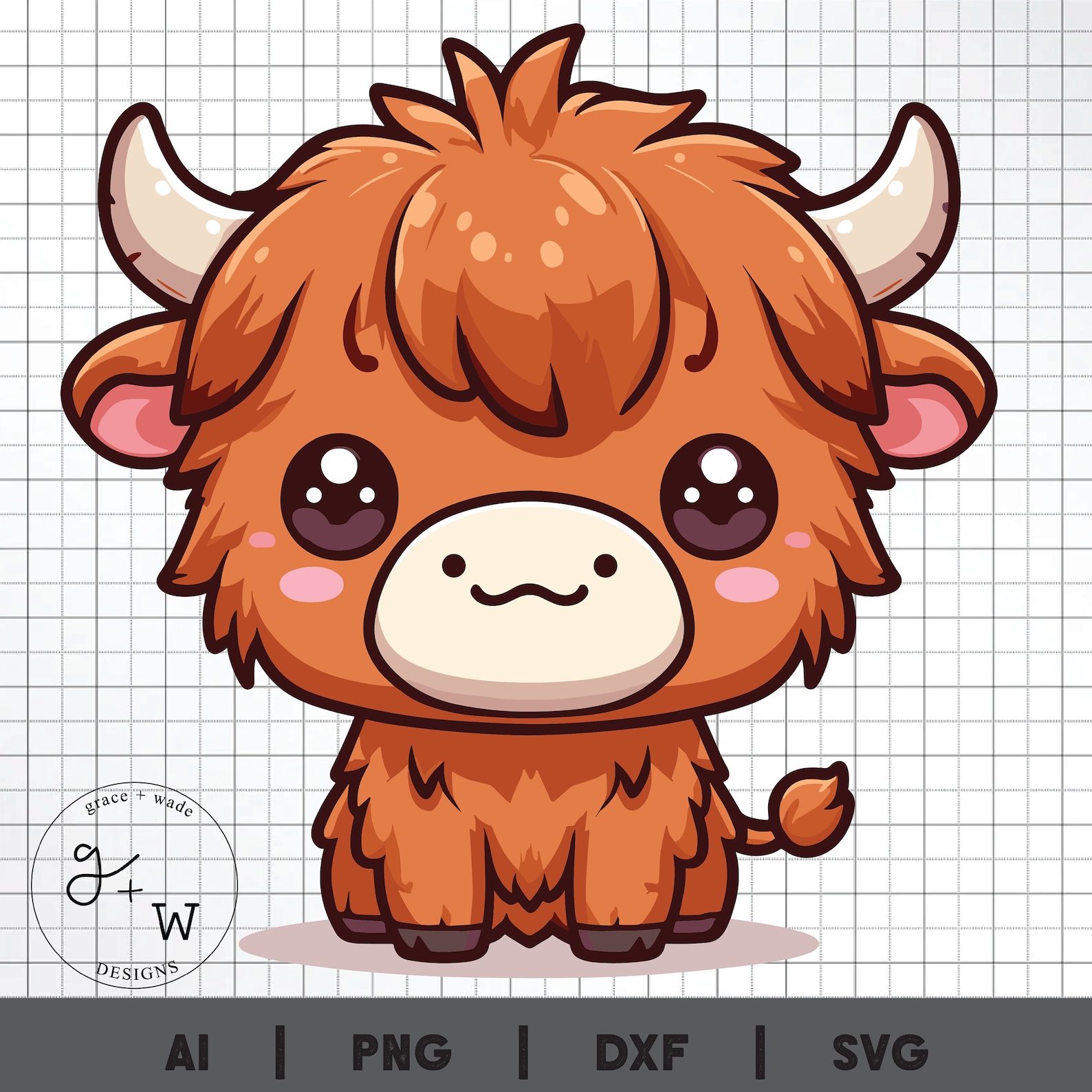 Cute Kawaii Highland Cow Sitting | Highland Cow | Fuzzy Cow | Baby Cow ...