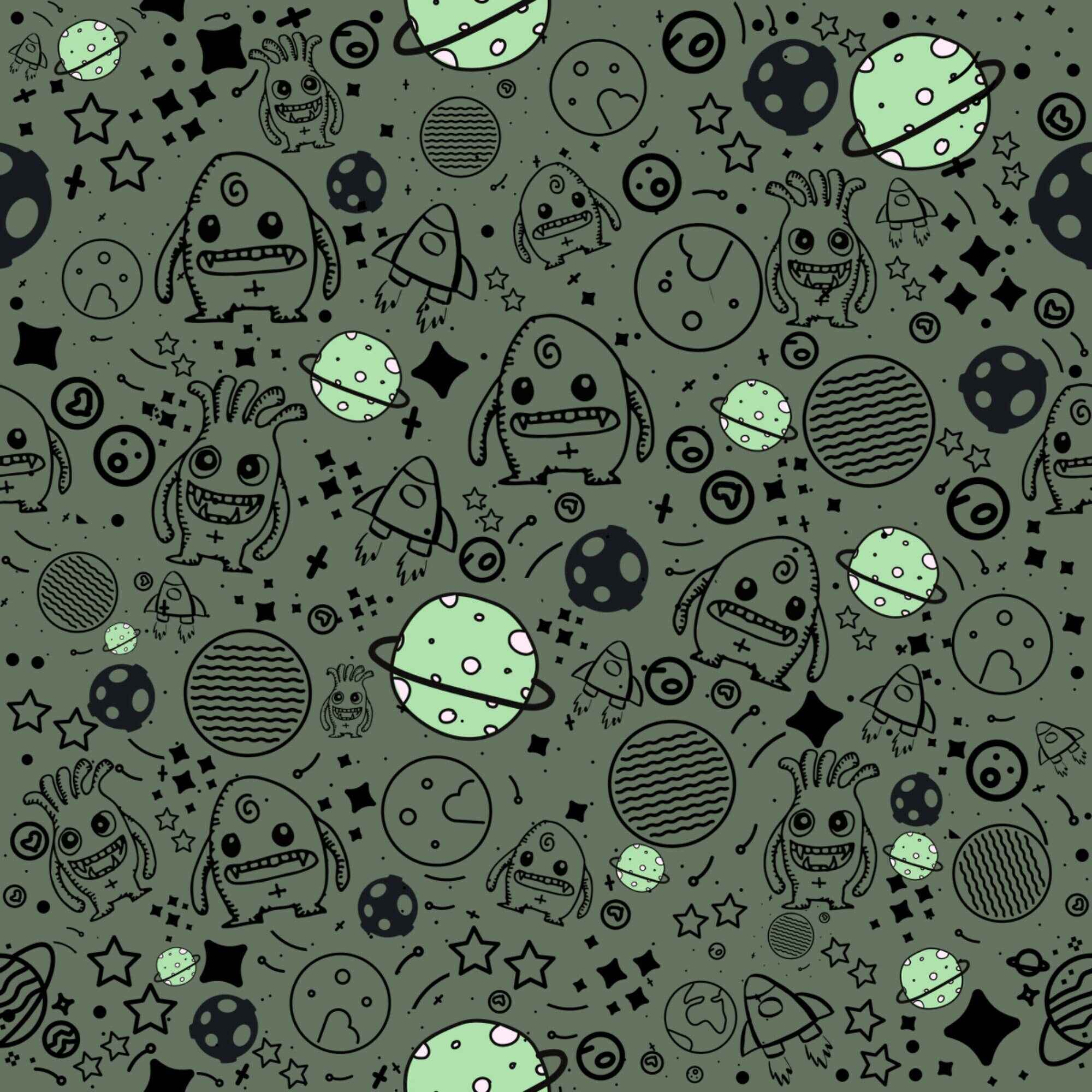 Cute Alien Seamless Patterns - Digital Paper Pack - 40+ Shades of Green ...