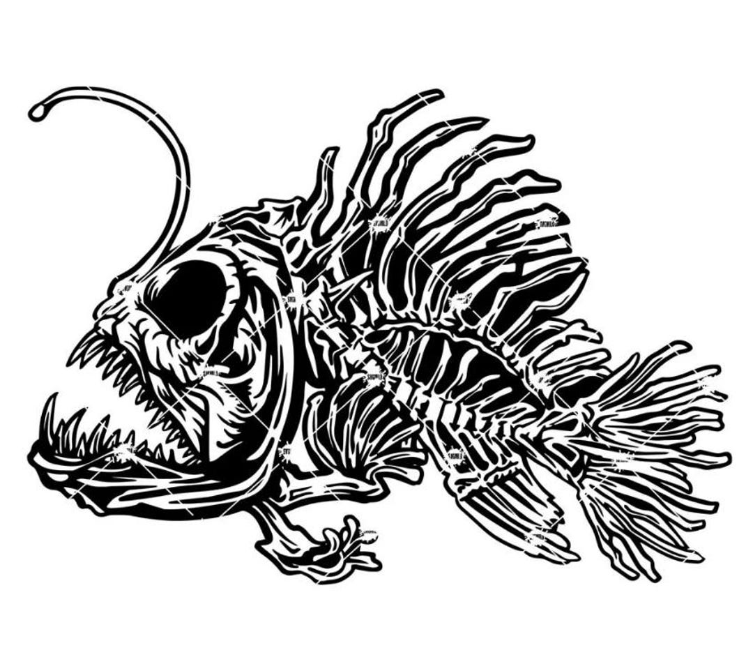 Angler Fish Svg, Skeleton Fish Svg, Sea Monster Svg PNG DXF EPS - Etsy