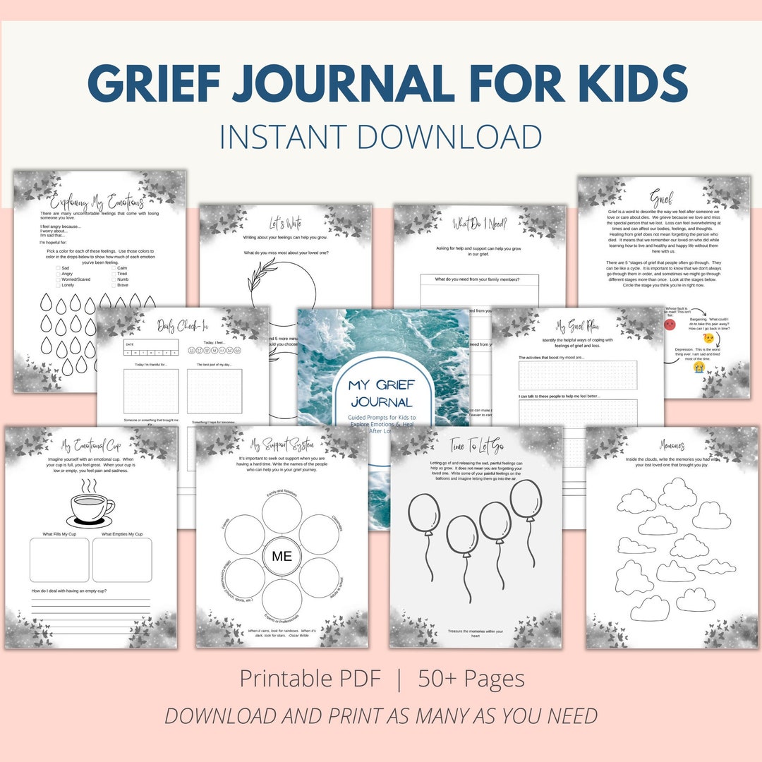 Grief Journal for Kids Printable PDF Workbook Loss of Loved One ...
