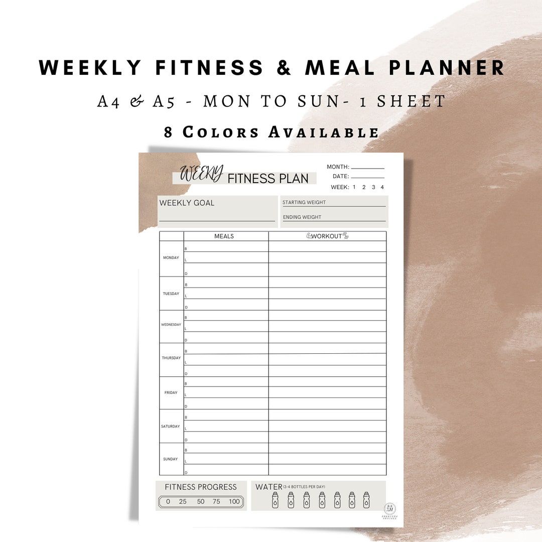 PRINTABLE Weekly MEAL & FITNESS Planner Beige Weekly Fitness Planner ...