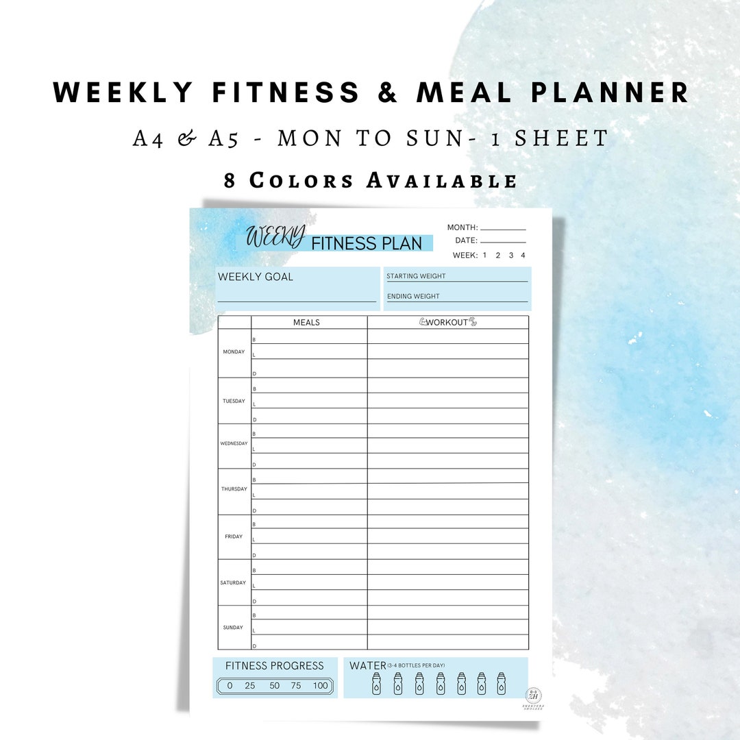PRINTABLE Weekly MEAL & FITNESS Planner Blue Weekly Fitness Planner ...
