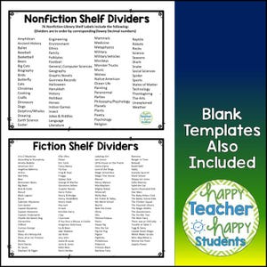 Nonfiction AND Fiction Library Shelf Dividers, Classroom Library Shelf ...