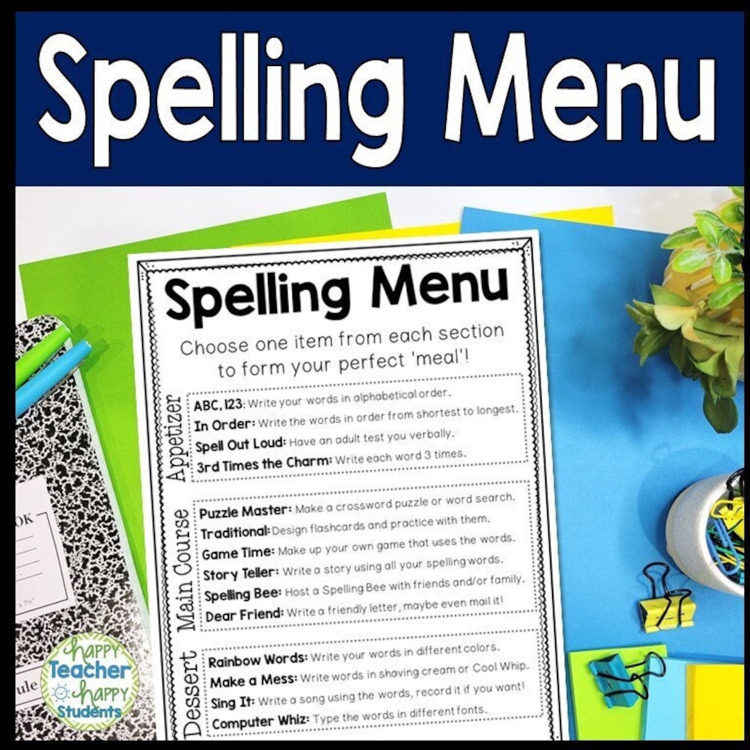 Spelling Menu Printable | Students Pick 3 Spelling Activities From ...