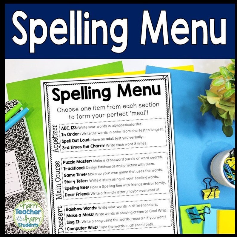 Spelling Menu Printable | Students Pick 3 Spelling Activities From ...
