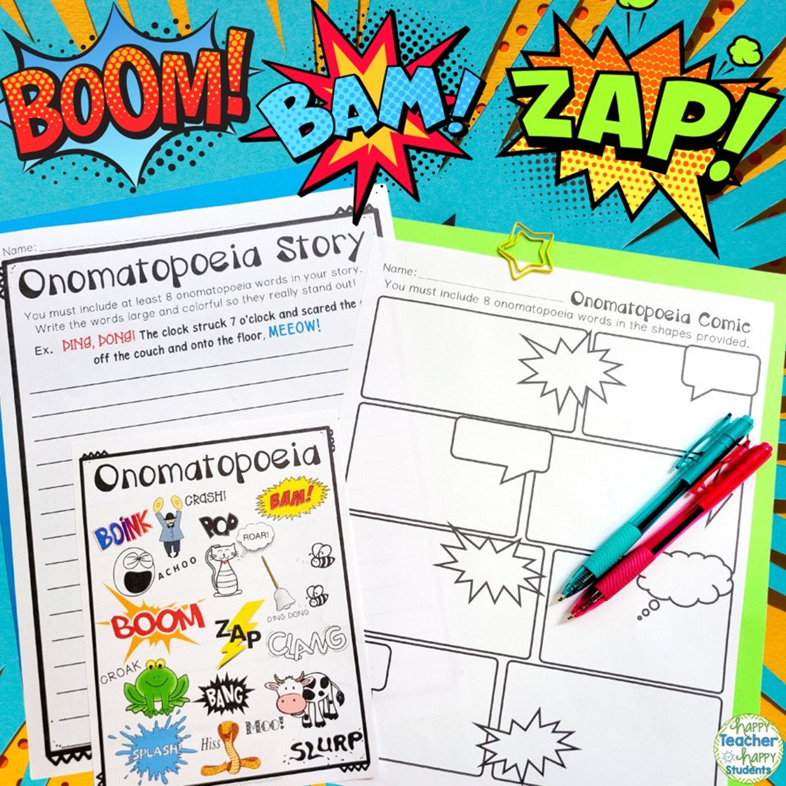 Onomatopoeia Activities & Posters: Word List, Write a Comic, Digital ...