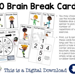 Movement Break Cards: 40 Kid Movement Cards, Brain Breaks Printable ...