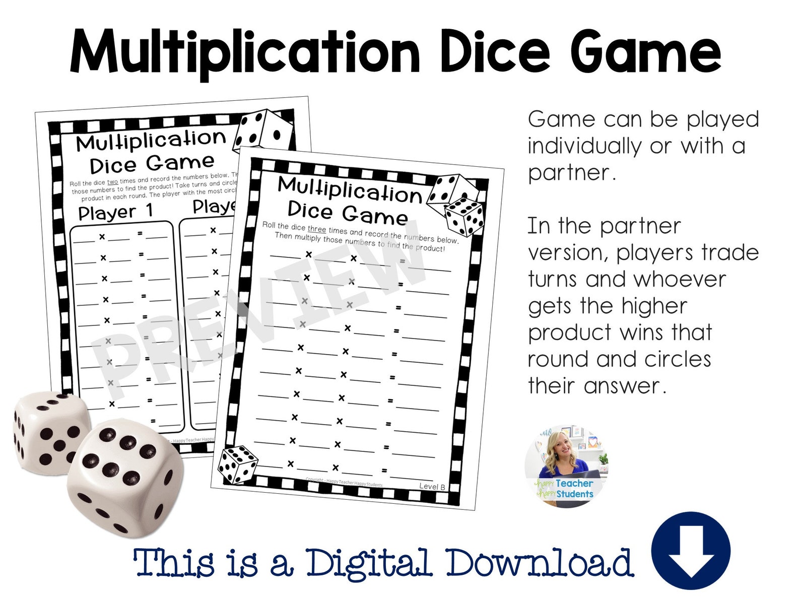 Multiplication Dice Game 4 Options Multiplication Game Printable Math ...